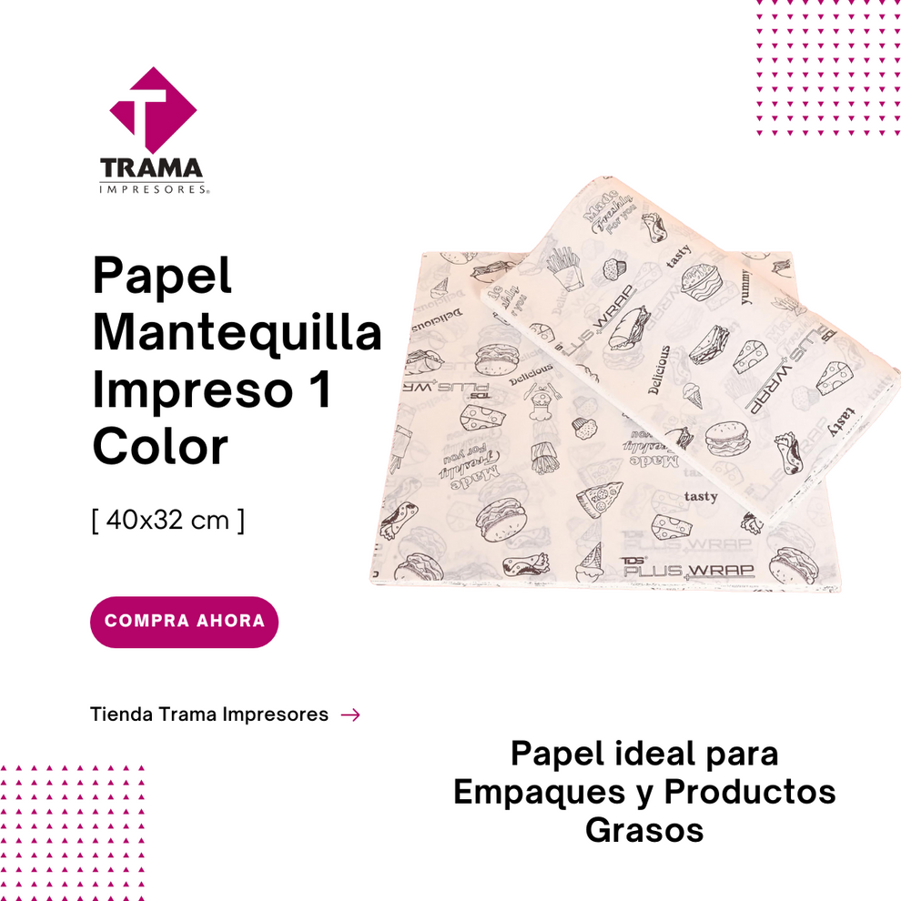 Papel Mantequilla Impreso a 1 Color [40x32cm] – Trama Impresores